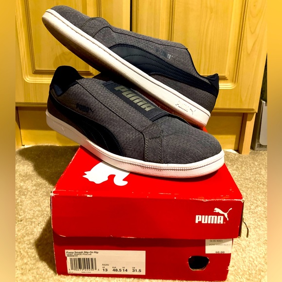 Puma | Shoes | Puma Smash Slip On Rip Size 4 Pre Owned Navy Blue Grey ...